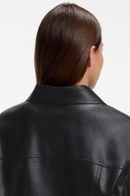 Hugo Faux Leather Relaxed Fit Jacket With Embroidered Logo