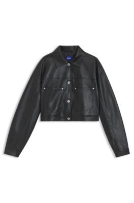Hugo Faux Leather Relaxed Fit Jacket With Embroidered Logo