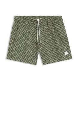 BOSS Micro-print Swim Trunks With Logo Patch