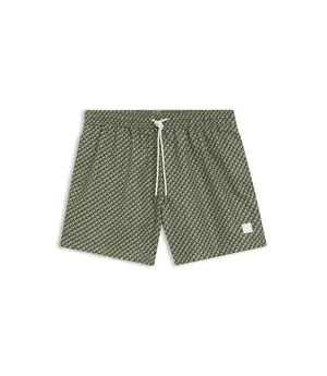 BOSS Micro-pattern Swim Trunks With Logo Badge - Khaki