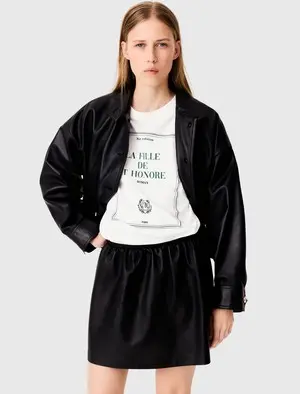 Maje Short Leather Skirt