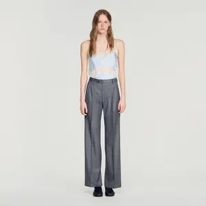 Sandro Rhinestone Check Wool Wide-leg Trousers
