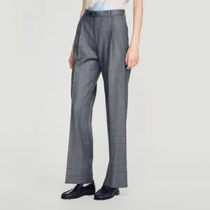 Sandro Rhinestone Check Wool Wide-leg Trousers