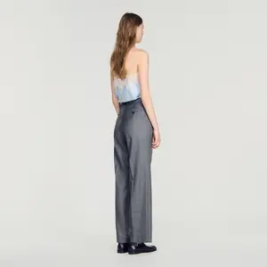 Sandro Rhinestone Check Wool Wide-leg Trousers