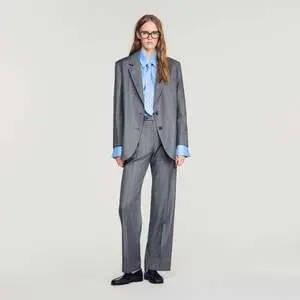 Sandro Checked Wool Jacket With Rhinestones