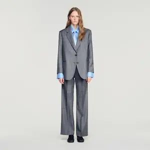 Sandro Checked Wool Jacket With Rhinestones