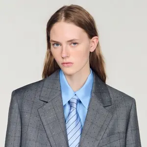 Sandro Checked Wool Jacket With Rhinestones