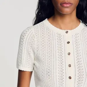 Sandro Pointelle Knit Cropped Top