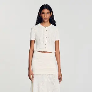 Sandro Pointelle Knit Cropped Top
