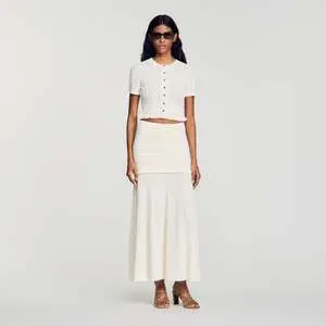 Sandro Pointelle Knit Maxi Skirt - Ecru