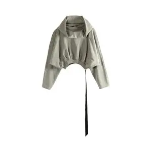 Rick Owens Felpa Cropped Hooded Top Melange - Grey