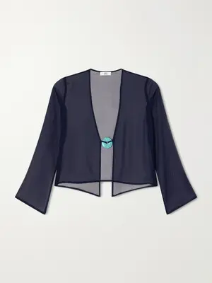 SARA CRISTINA Nerea Pearl-embellished Silk-chiffon Blouse - Blue