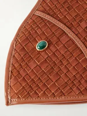 Staud Cleo Logo-debossed Leather-trimmed Woven Suede Tote - Brown