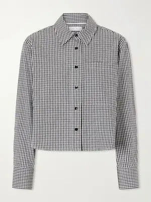 Proenza Schouler White Label Cropped Checked Cotton And Linen-blend Poplin Shirt - Gray