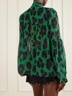 Anna Sui Knotted Gathered Leopard-print Georgette Blouse