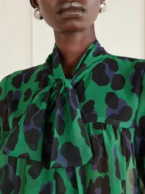 Anna Sui Knotted Gathered Leopard-print Georgette Blouse