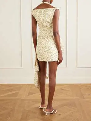 ALEMAIS Paula Draped Asymmetrical Printed Moire Mini Dress