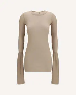 Rick Owens Ribbed Knit Long Sleeve Top - Beige