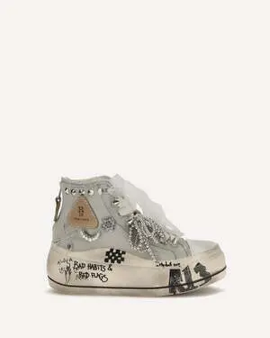 R13 High Top Platform Sneakers With Embellishments - White