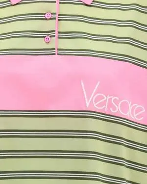 Versace Striped Intarsia Cotton Polo With Embroidered Logo