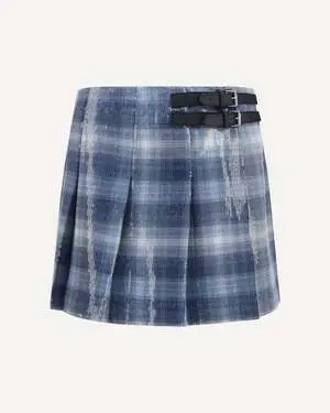Pinko Sequin Check Mini Skirt - Light Blue