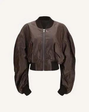 Rick Owens Cropped Leather Bomber Jacket - Brown