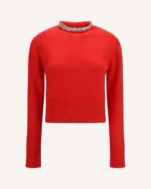 Pinko Berlino Wool Sweater With Embellished Neckline - Red