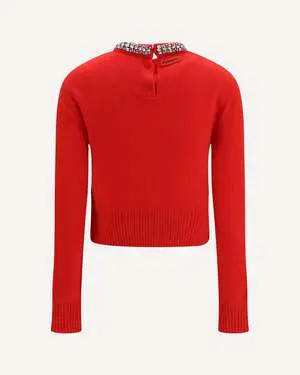 Pinko Berlino Wool Sweater With Embellished Neckline - Red