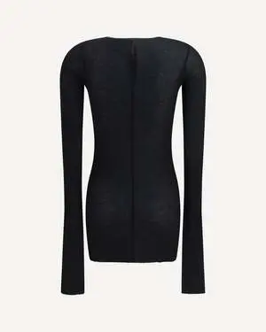 Rick Owens Ribbed Knit Long Sleeve Top - Black