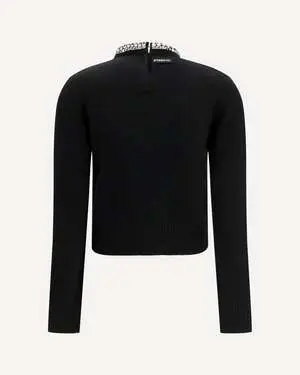 Pinko Berlino Wool Sweater With Embellished Neckline - Black