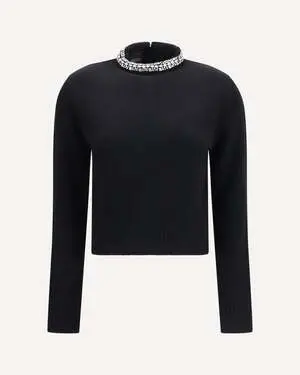 Pinko Berlino Wool Sweater With Embellished Neckline - Black