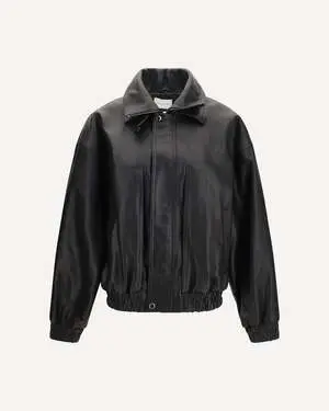 Magda Butrym Leather Jacket With High Collar - Black