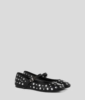 Karl Lagerfeld Karo Mirror Studs Ballet Flats - Black/silver