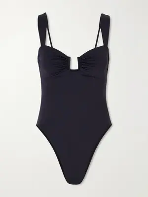 AWAY THAT DAY Cannes Embellished Gathered Swimsuit - Black