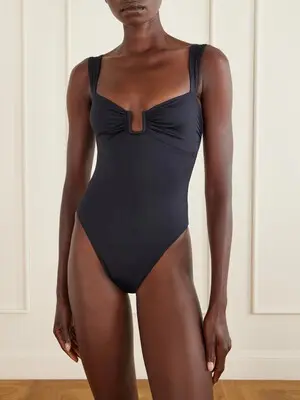 AWAY THAT DAY Cannes Embellished Gathered Swimsuit - Black