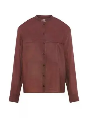 YVES SALOMON Leather-trimmed Wool Shirt - Red