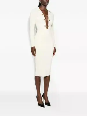 Elisabetta Franchi Gold-tone Chain-link Detail Midi Dress - Neutrals