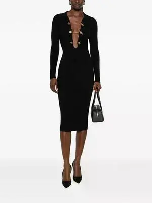 Elisabetta Franchi Ribbed Knit Midi Dress With Toggle Fastening - Black
