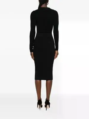 Elisabetta Franchi Ribbed Knit Midi Dress With Toggle Fastening - Black