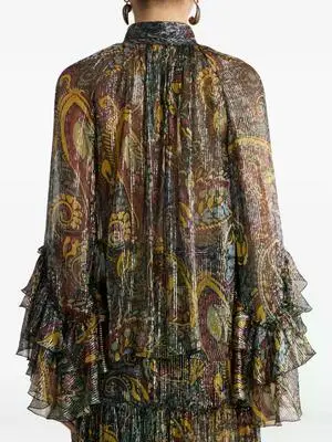 Etro Silk Shirt With Ruffle And Paisley Motif - Black