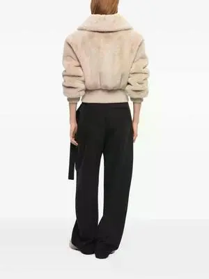 Pinko Faux Fur Ribbed-trim Jacket - Neutrals