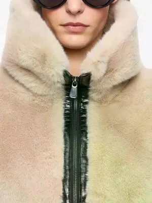 Pinko Faux Fur Ribbed-trim Jacket - Neutrals