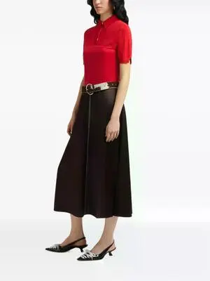 Marni Deep- Satin Midi-skirt With Contrast Stitching