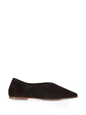 LA ROSE Pointed-toe Suede Ballet Flats - Brown