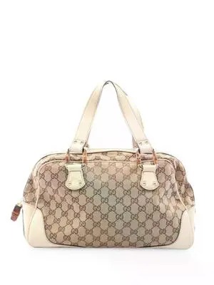 Gucci 2000s Mini Bamboo Gg Canvas Tote Bag - Neutrals
