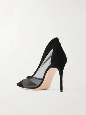 GIANVITO ROSSI 95 Mesh-trimmed Suede Pumps
