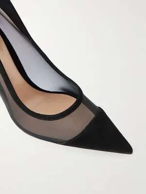 GIANVITO ROSSI 95 Mesh-trimmed Suede Pumps