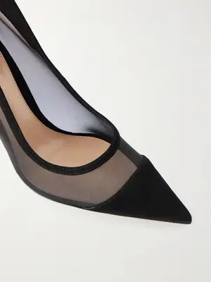 GIANVITO ROSSI 95 Mesh-trimmed Suede Pumps