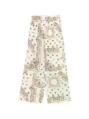 VENUJA Paisley Print Drawstring Wide Leg Trousers - Neutrals