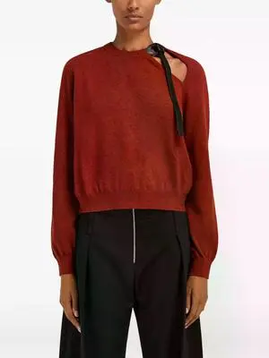 FERRAGAMO Leather-appliqué Cut-out Crew Neck Sweater - Red